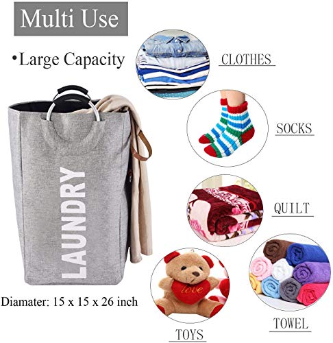 XIGUI Large Collapsible Laundry Hamper Bag with Handles, 13 x11 x 20Inches Foldable Clothes Basket for Washing Storage