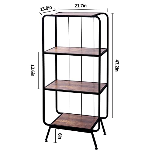 4-Tier Bookshelf, Modern Wooden Bookcase with Metal Frame, Vertical Standing Shelf for Bedroom, Living Room and Home Office, Storage Rack, Display Shelf for Plant, Book and Craft, Rustic Brown
