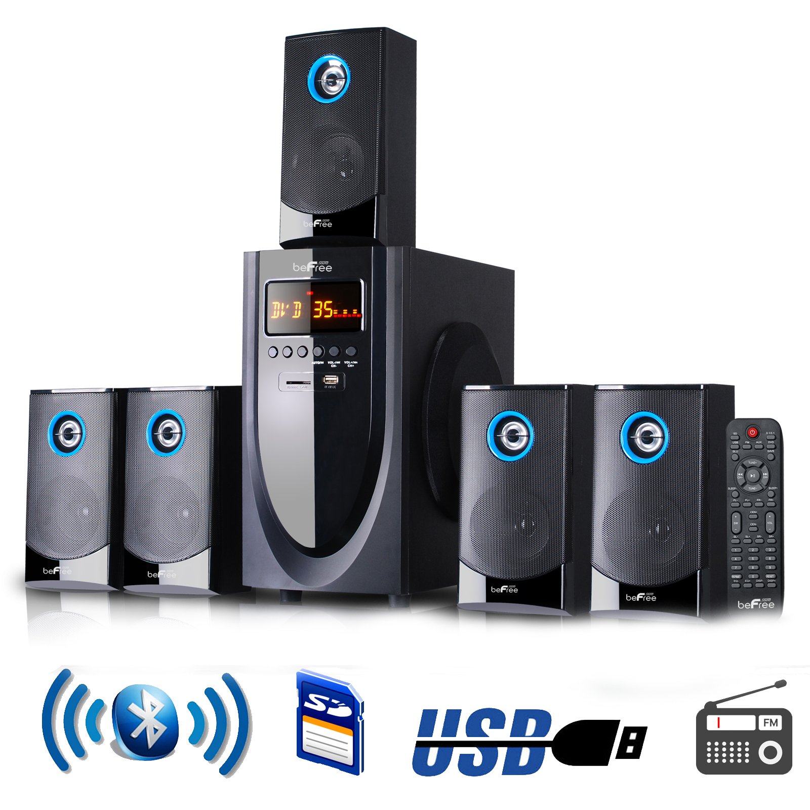 beFree Sound BFS-520 Surround Sound Home Stereo, Black