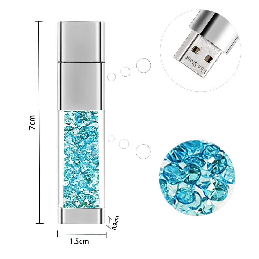 Lovely Diamond USB 2.0 Flash Drive Data Storage Memory Stick USB Stick Pendrive Gift (64GB, Lake Blue)
