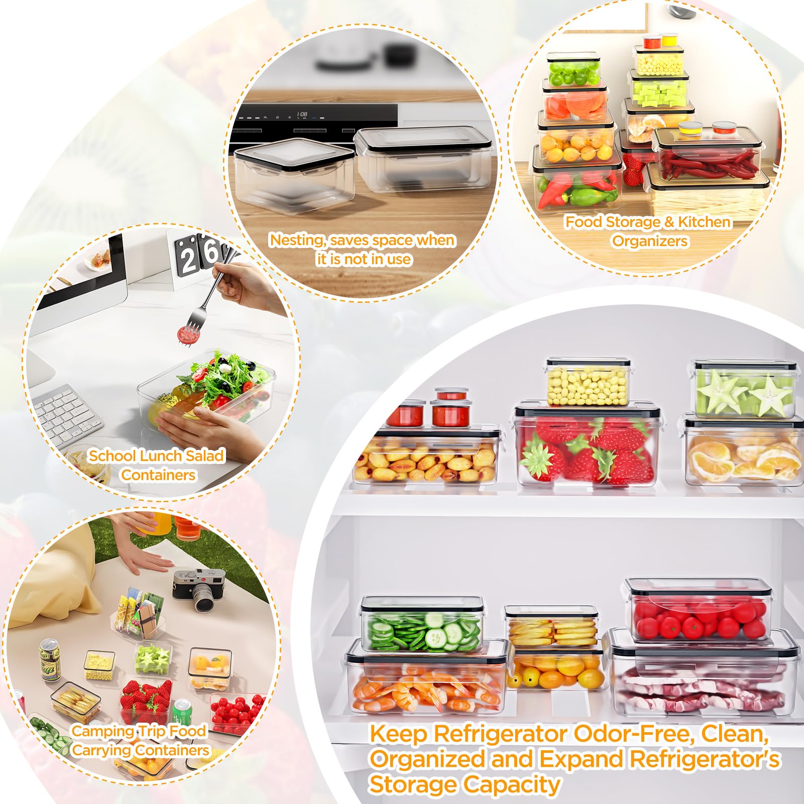 20 PACK Food Storage Containers with Lids Airtight, Larger Leakproof Plastic Meal Prep Containers Stackable Reusable for Kitchen Organization storage with Labels & Pen, BPA-Free, Microwave Safe