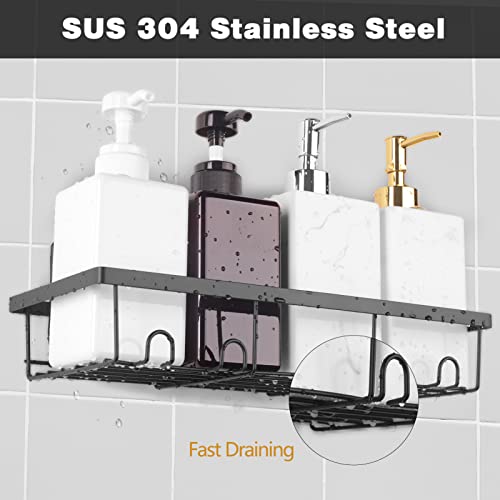 Adhesive Shower Caddy, 2 Pack Shower Shelves with Soap Holder, No Drilling Rustproof Stainless Steel Black Shower Organizer, Bathroom Shower Shelf for Inside Shower & Kitchen Storage, Black