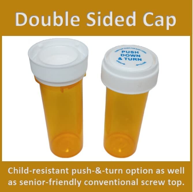 Empty Pill Bottle Vials 16 Dram (2 oz) with Push Down Caps [Pack of 5] Amber Pharmaceutical Prescription Dispensing Bottles with Safety lids with Child Resistant Caps - Plastic Medicine Bottles (5)