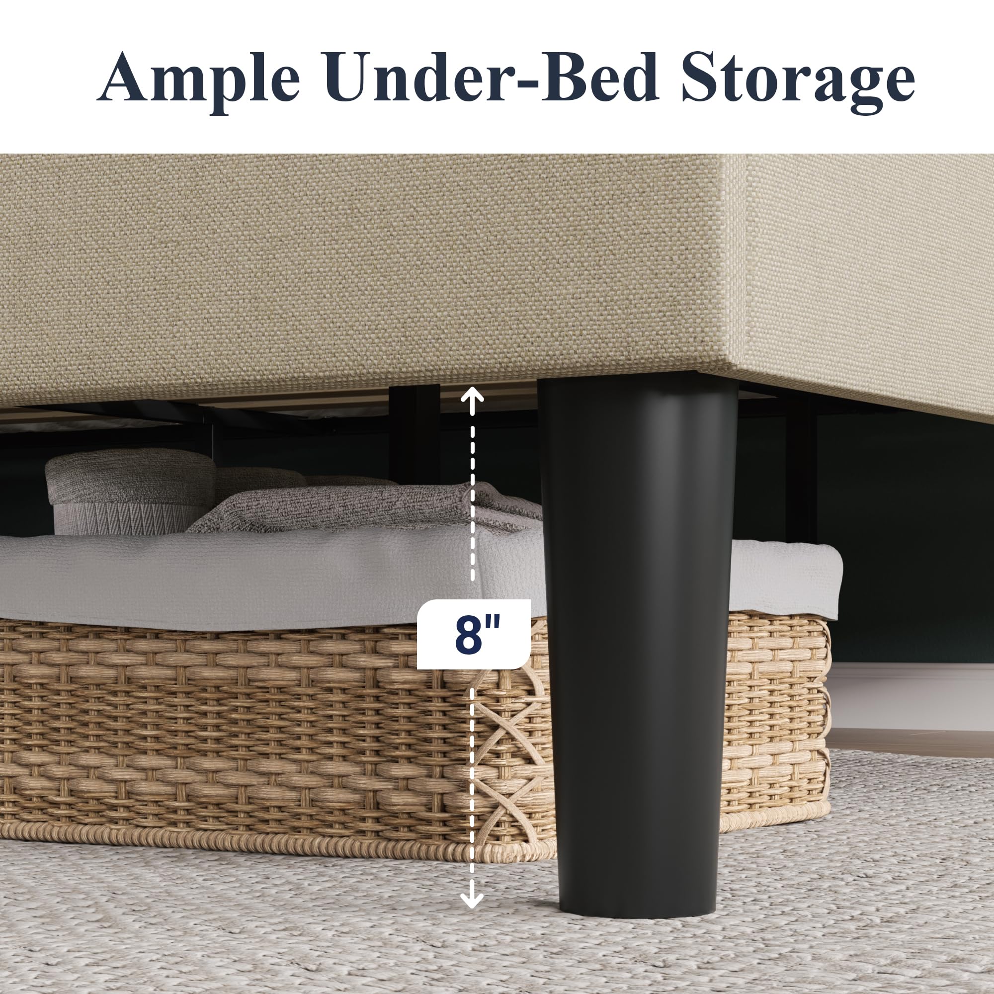 Allewie Queen Size Platform Bed Frame with Geometric Wingback Headboard, Modern Upholstered Bed with Wooden Slats Support, No Box Spring Needed, Easy Assembly, Beige