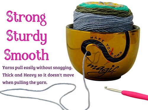 Ceramic Yarn Bowl for Crochet and Knitting Accessories - Best Yarn Holder - Fits Extra Large Yarn Ball or 4 to 5 Small Balls - for Knitters and Crocheters 6.5ββ x 4.5" (Gold/Black)