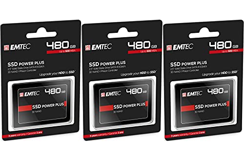 Emtec 480GB X150 Power Plus 3D NAND 2.5” SATA III Internal Solid State Drive (SSD) ECSSD480GX150 (3-Pack)