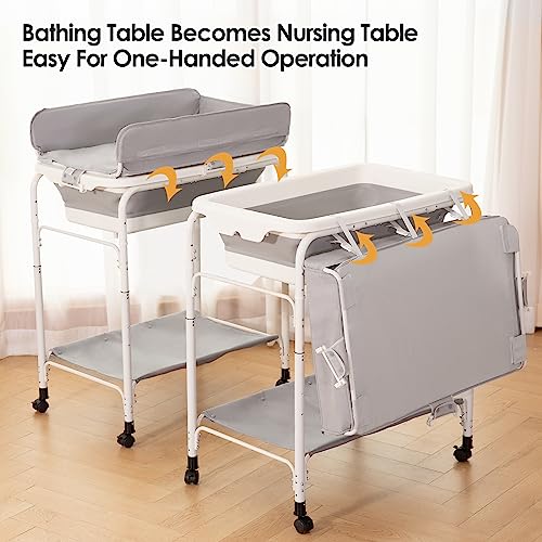 2-in-1 Baby Changing Table, Diaper Changing Station with Safety Belt,Portable Diaper Changing Table Height Adjustable Baby Changing Station for Infant and Newborn