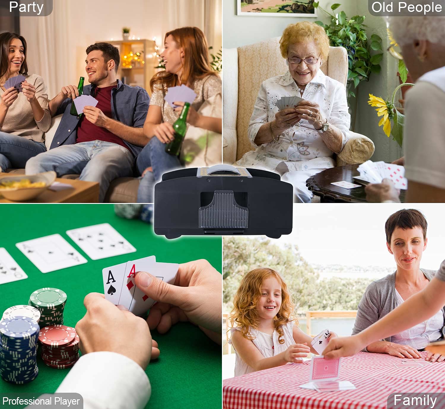 Bemecato Card Shuffler 1-2 Deck, Automatic Electric Playing Card Shuffler, Battery Operated Poker UNO Shuffling Machine, for Family Party Games