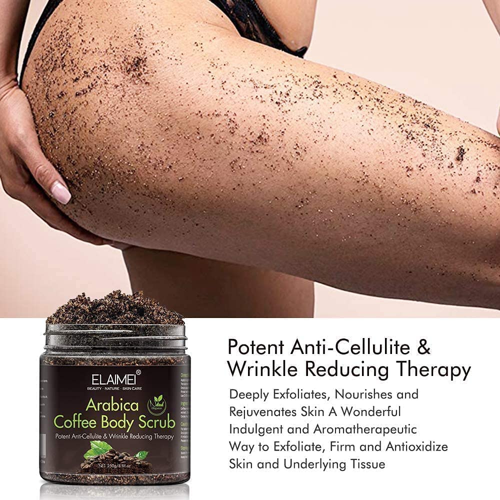 Natural Coffee Scrub with Organic Coffee Exfoliating Body Scrub, Best Acne, Anti Cellulite and Stretch Mark treatment, Spider Vein Therapy for Varicose Veins & Eczema