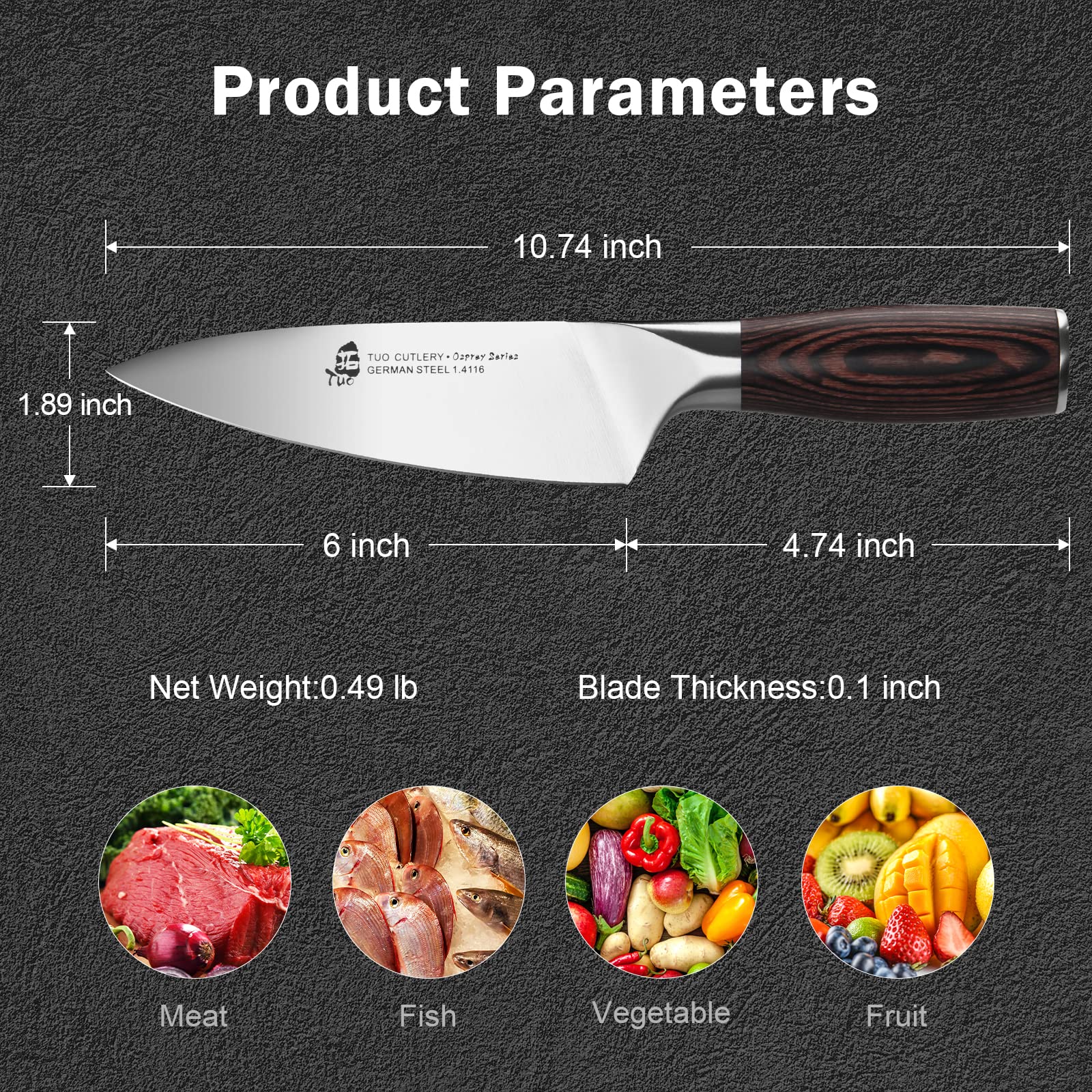TUO Chef Knife 6 inch - Professional Kitchen Cooking Knife Japanese Gyuto Knives Vegetable Meat and Fruit - German HC Stainless Steel - Ergonomic Pakkawood Handle - Osprey Series with Gift Box