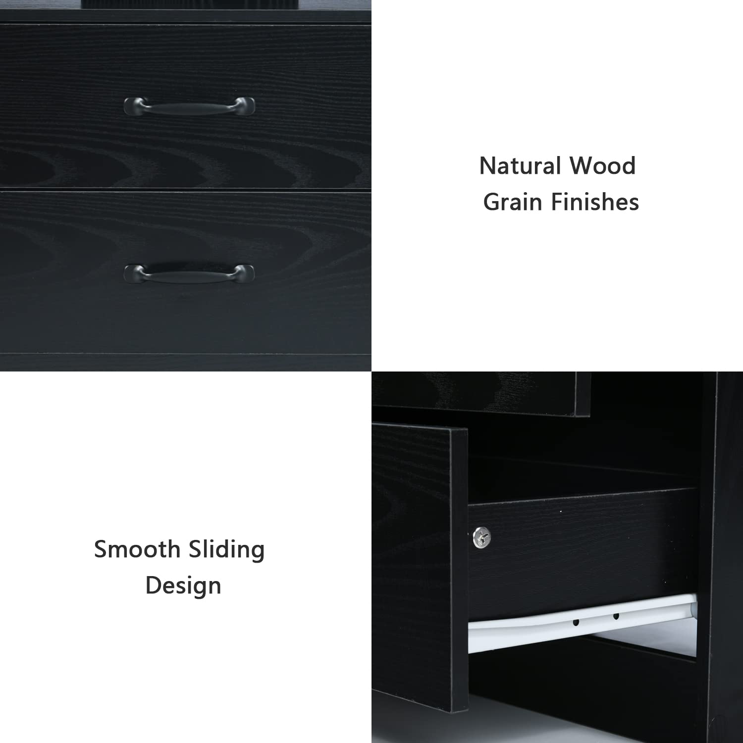 4ever2buy Black Night Stand with LED Light, Bedroom Night Stand Charging Station, LED Nightstand with 2 Drawers, Bedroom Side Table for Bedroom, Living Room