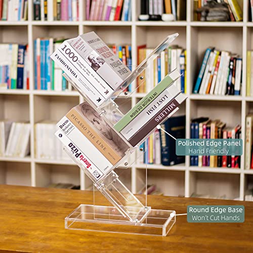 Aizesuro Tabletop Acrylic 3-Tier Standing Tree Bookshelf, CDs/Movies/Books Storage Rack, Organizer Bookcase Shelves for Home Office, Living Room, Bedroom