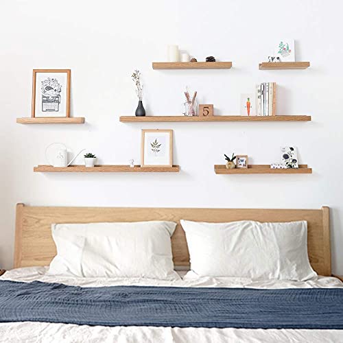 HOMWOO 36 Inch Floating Shelf Long Wall Shelf, Wall Mounted Natural Wood Picture Ledge Shelf for Living Room,Bedroom,Bathroom & Kitchen