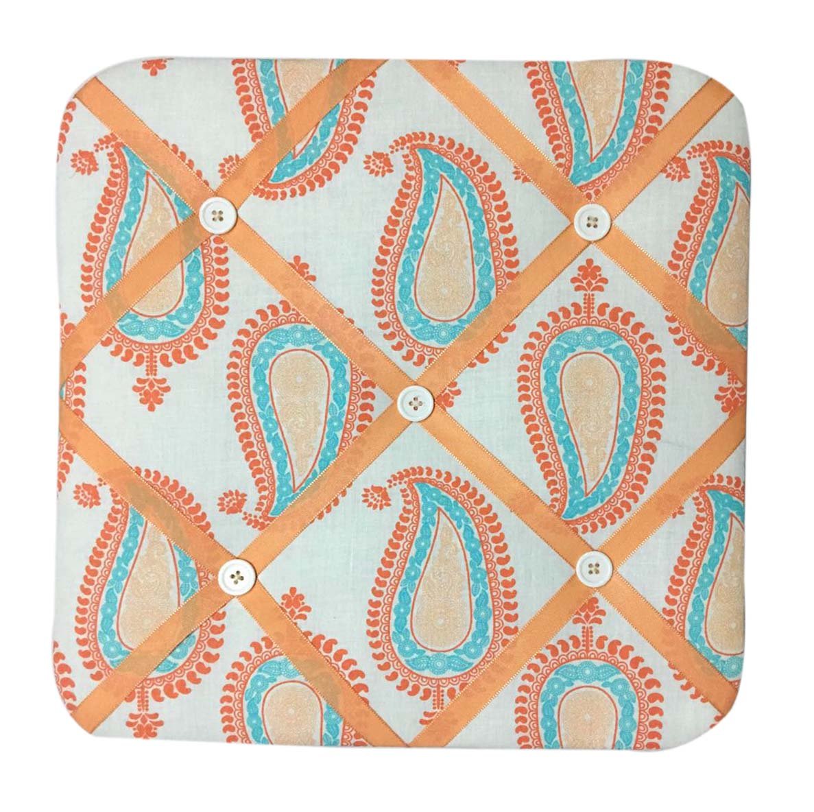 Bacati Sophia Paisley Fabric Memory/Memo Photo Bulletin Board, Coral/Aqua