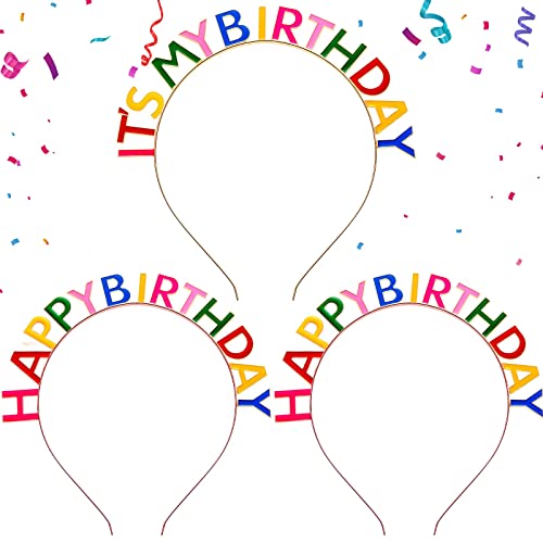 3 Pieces Its My Birthday Alloy Birthday Headband Birthday Crowns for Women Happy Birthday Headband Birthday Girl Headband Princess Hair Band Rainbow Tiara Color Party Decorations for Women Girls