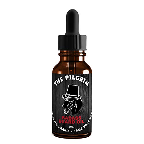 Badass Beard Care Beard Oil - The Pilgrim Scent, 1 oz - Natural Ingredients, Keeps Beard and Mustache Full, Soft and Healthy, Reduce Itchy, Flaky Skin, Promote Healthy Growth