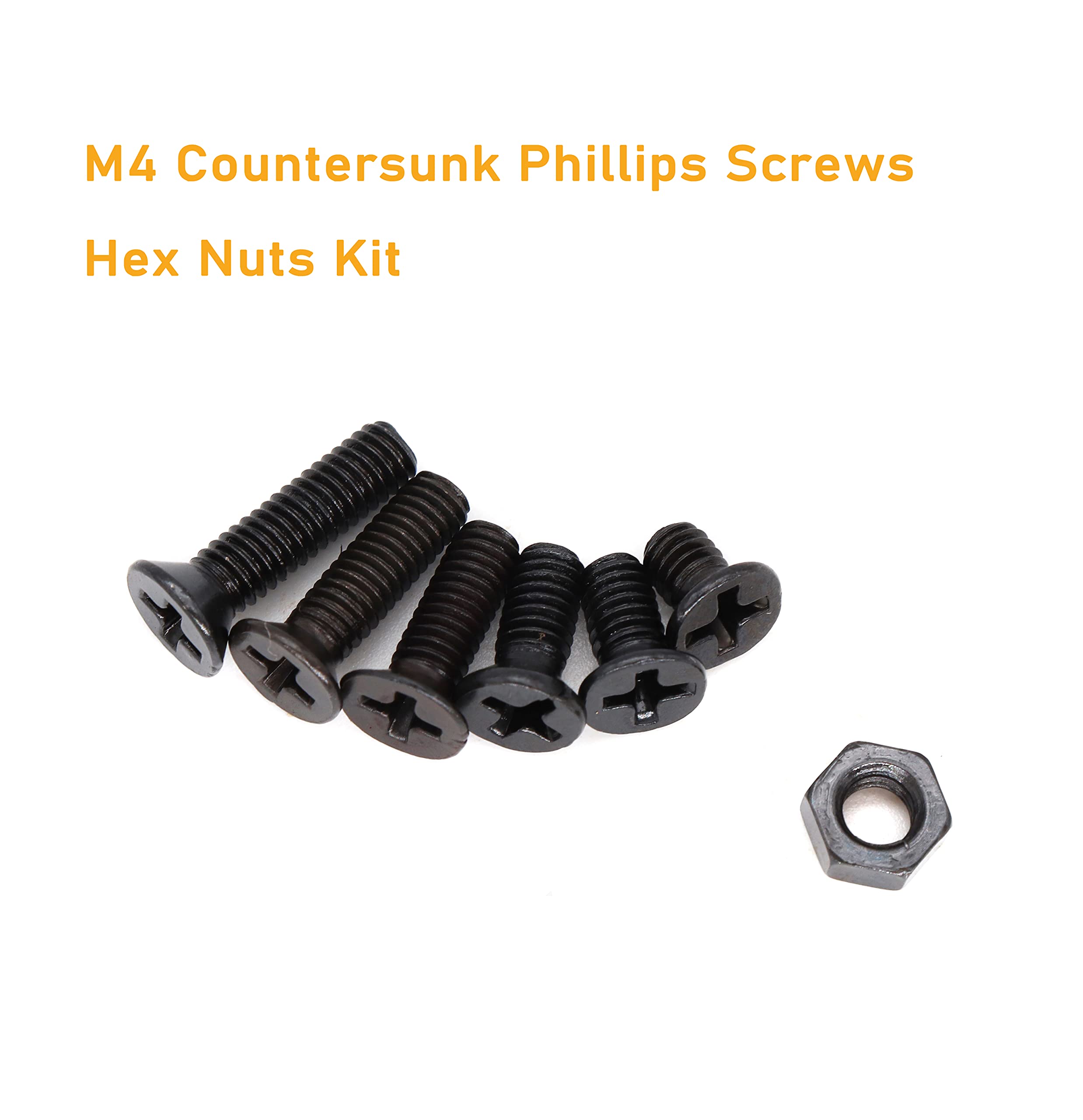 binifiMux M4 Flat Head Screws and Hex Nuts Phillips, M4 Countersunk Machine Screws, 220pcs (6 Sizes) M4-.7mm Black Bolts Nuts Assortment for Tv Stand,Computer Repairing, DIY