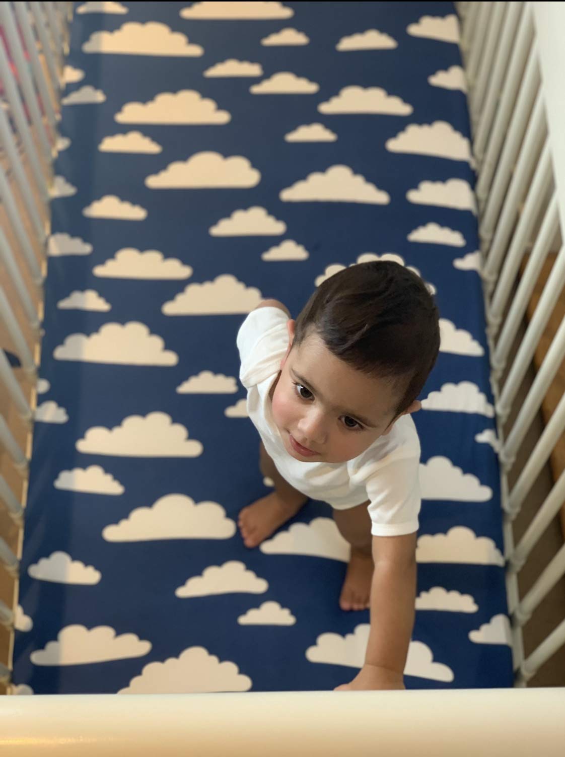 BaeBae Goods Fitted Baby Crib Sheets for Boys and Girls, 3 Pack, Soft and Breathable Jersey Cotton, White and Navy, Cute Gender Neutral Nursery Mattress Bedding, Universal Fit