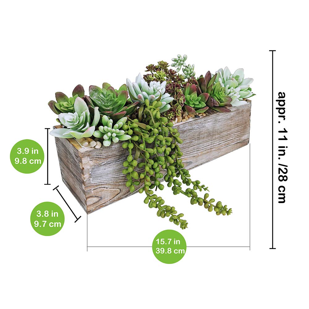 20 Pcs Artificial Succulents Fake Plants in Rectangular Wooden Pots Potted Succulents Plants Arrangement Artificial Succulents Garden for Table Centerpiece Windowsill Shelf Mantel Greenery Decor
