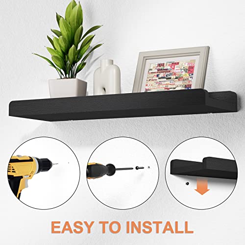 Alsonerbay Black Floating Shelves, Floating Shelves Wood for Wall Storage, Wall Shelf for Bedroom, Living Room, Bathroom, Kitchen, Office and More, Set of 3