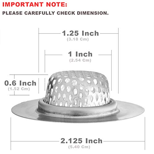4 Pack - Bathroom Sink Strainers and Stopper Plug Combo - 2.125" Top / 1" Basket, Stainless Steel Strainers and Rubber Plug Stopper for Standard Bathroom Sink, Utility, Slop, Lavatory and RV Sink