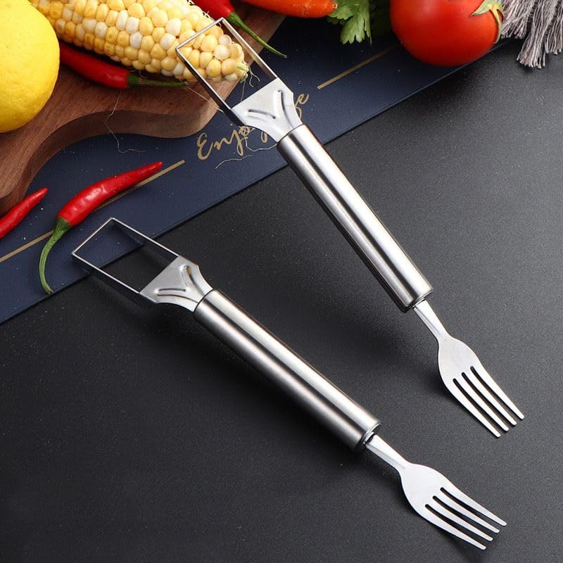 2024 New Watermelon Fork Slicer Cutter Slicer Tool, 2-in-1 Stainless Steel Fruit Cutter, Dual Head Fruit Forks Slicer Knife with Round Handle (2Pcs)