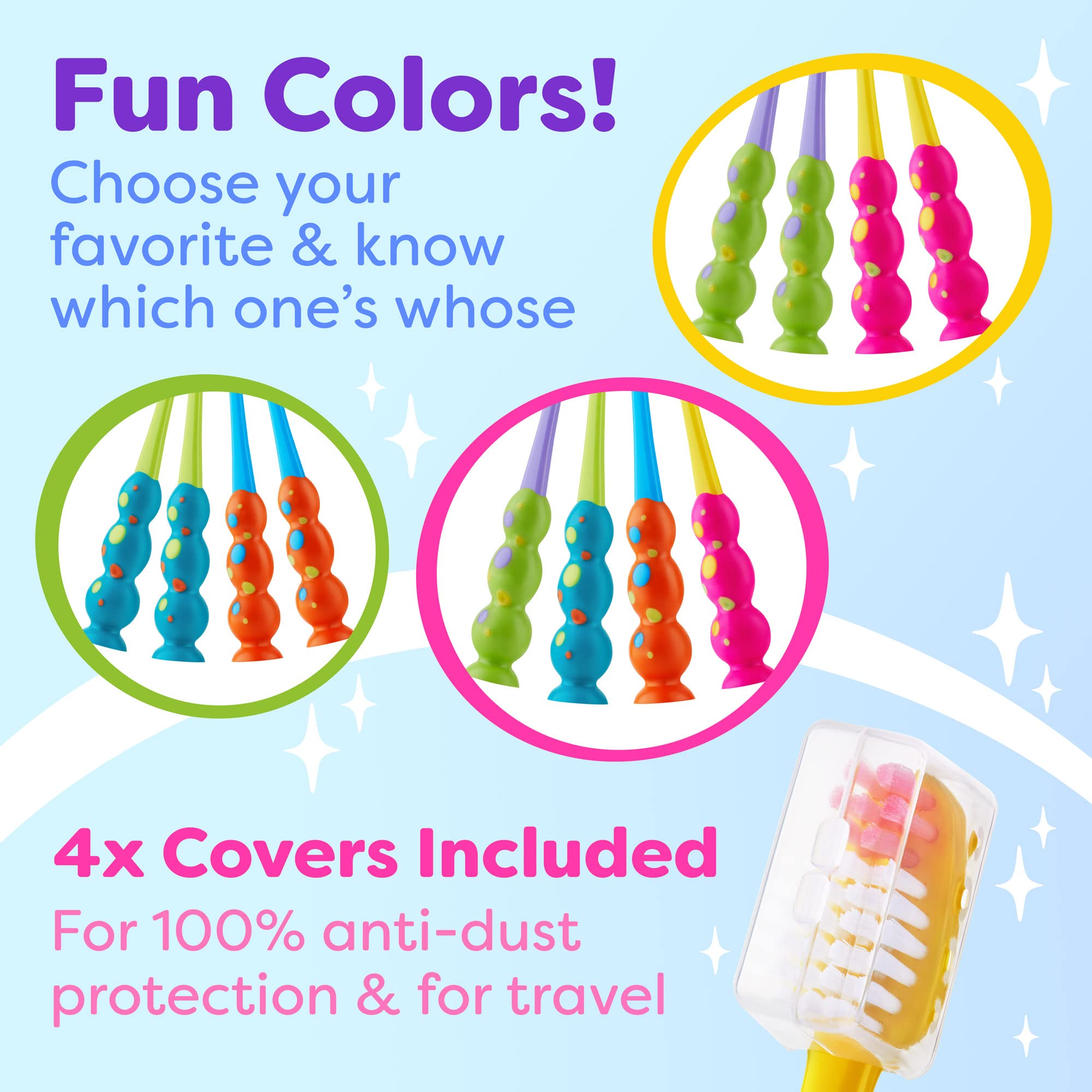 Kids Toothbrush 4 Pack - Soft Bristles with Suction Cup - Toothbrush Kids, Child Sized Brush Heads, 3-10 Year Old Kid Toothbrush with Easy Storage - Toddler, Girl and Boy Set (4-Pack, Multi-Color)