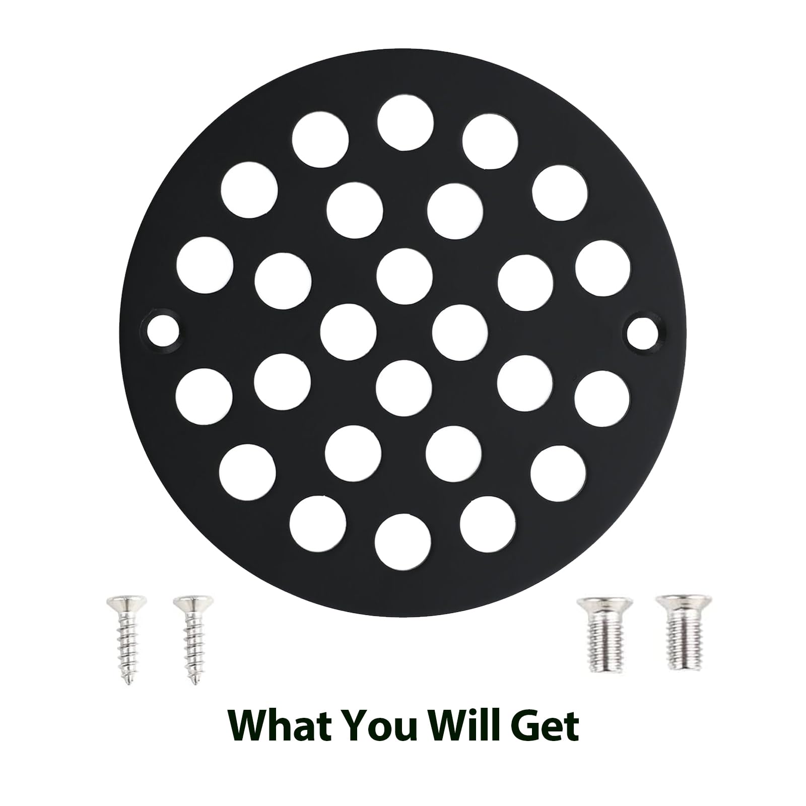 4 Inch Shower Drain Cover,Round Screw-in Floor Drain Cover,Easy-to-Install Replacement Cover Black