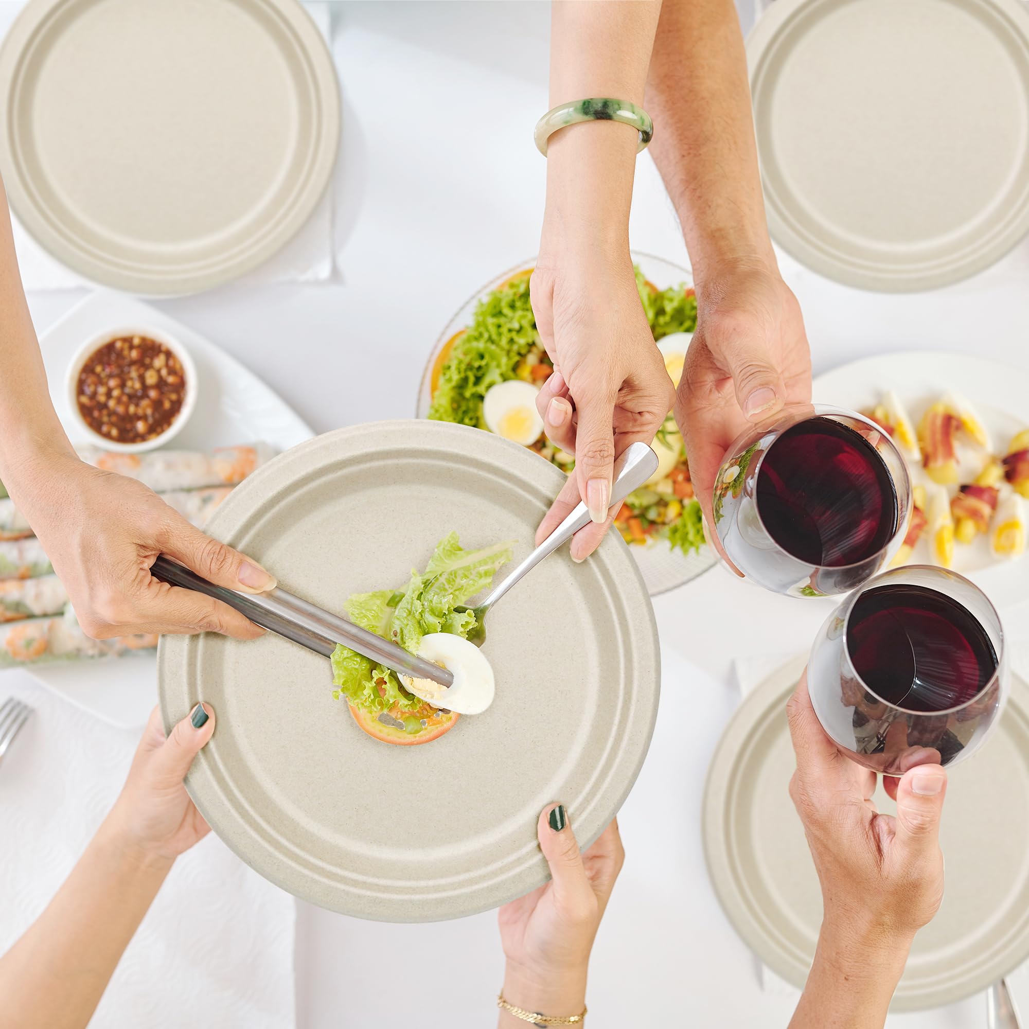 50 PCS Compostable Paper Plates, 9" Heavy Duty Disposable Plates, Biodegradable Sugarcane Fiber Natural Bagasse Party Plates Microwave Safe Dinner Plates Bulk for Daily Use Birthday Wedding Picnic