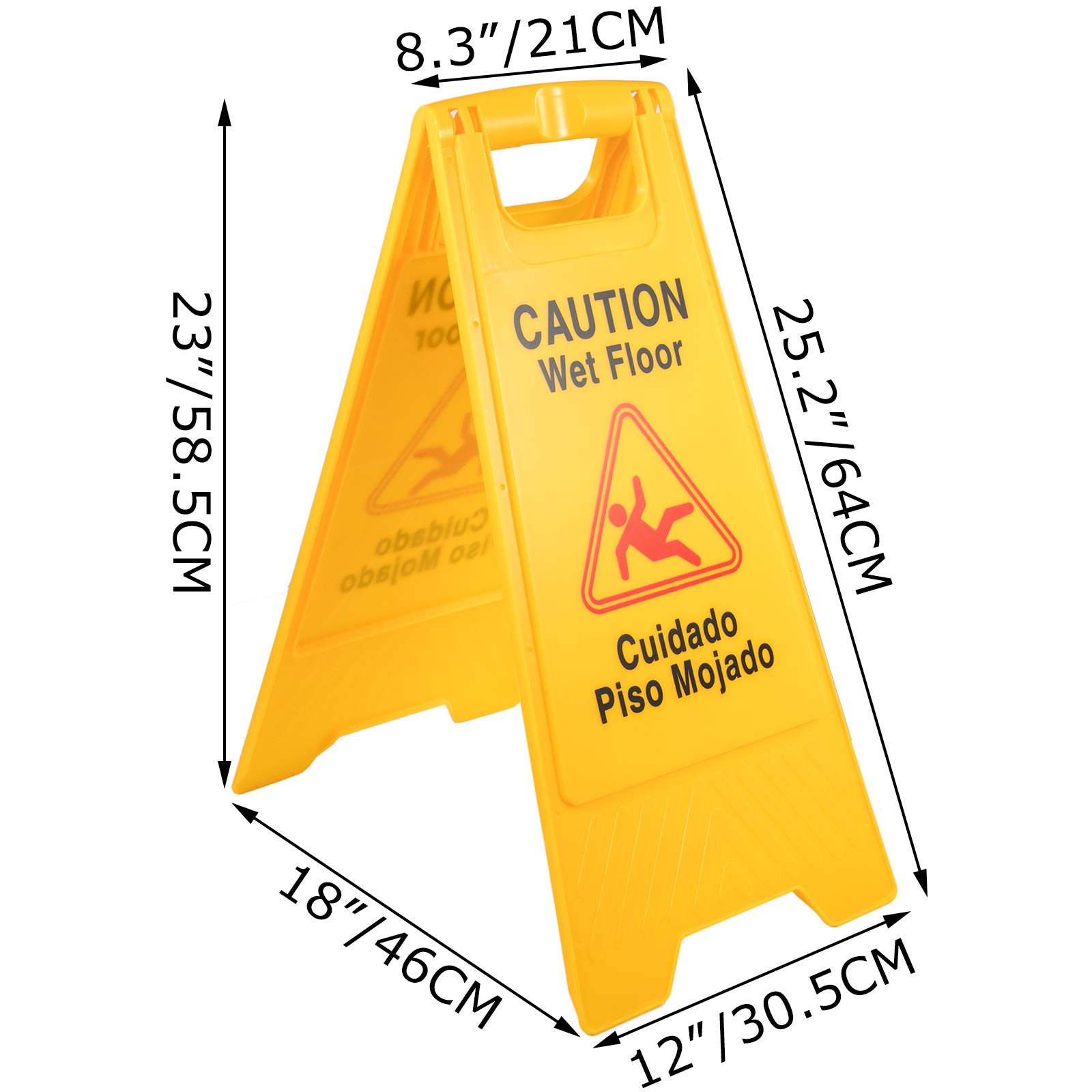 BestEquip 12 Pack Caution Wet Floor Sign 25-Inch Yellow Wet Floor Sign Double Sided Wet Floor Cones Fold-Out Bilingual Plastic Board for Indoors and Outdoors