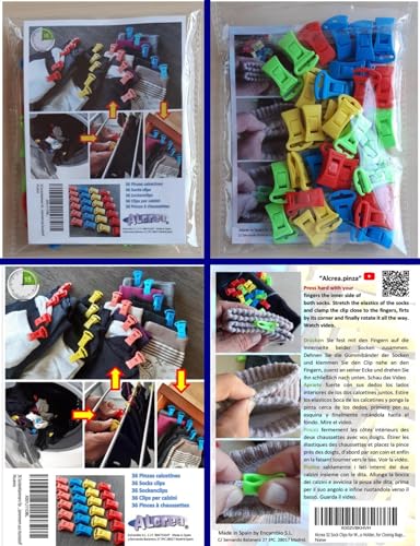 Alcrea® 32 Sock Clips for Washing Machine and Dryer, with Hanging Hook. Stop Pirates. Directly to The Drawer with The Clip on, Without Folding, Without Losing, or Pairing. The Socks’ Complete Cycle