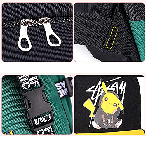 CUSALBOY Anime School Bags student Oxford Cloth Vacation Backpack Travel Bag Luggage Trolley Case with Six Wheels Laptop backpack (green1)