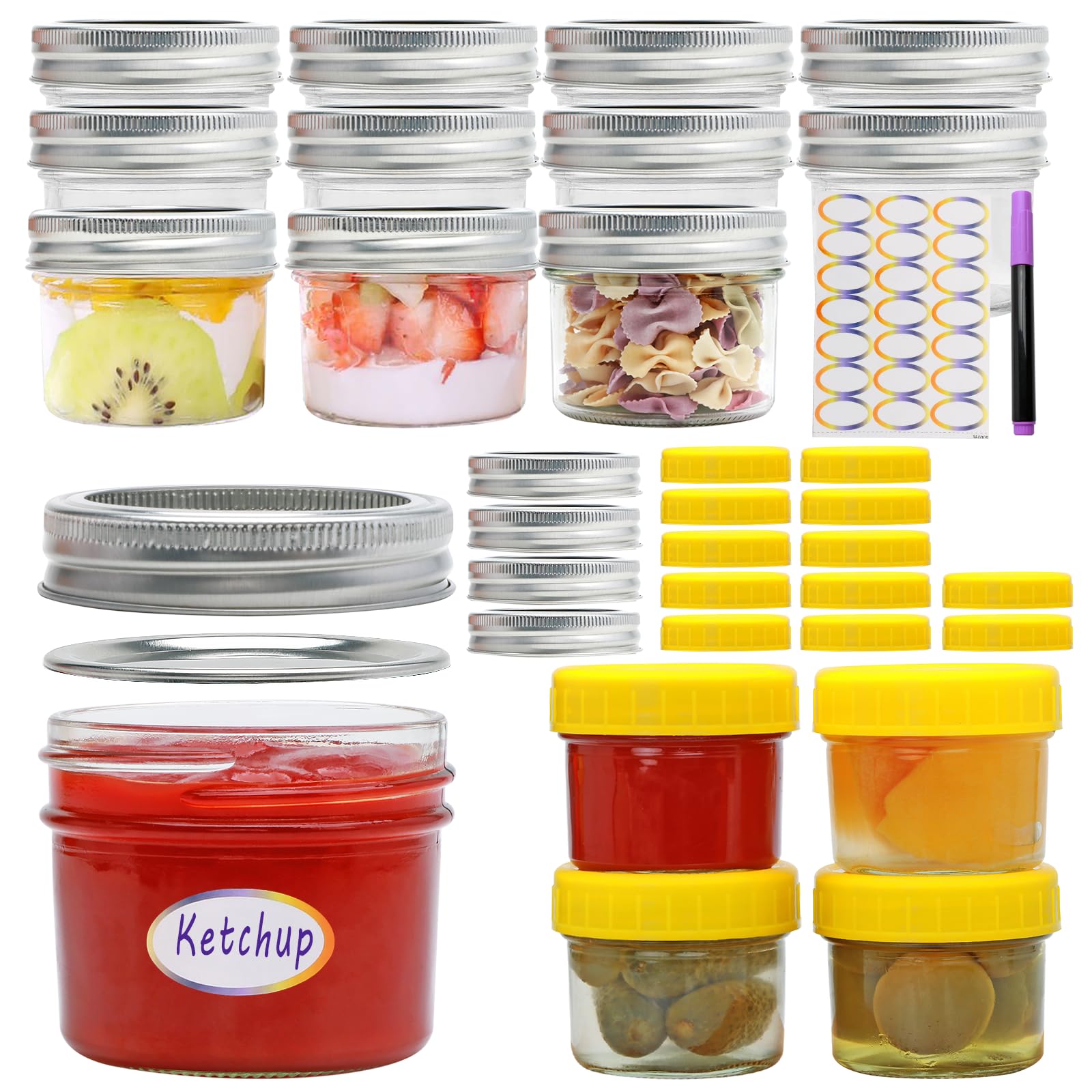 4 oz Glass Bottle with Lid, Mason Jars, Home Storage, Kitchen Storage, Condiments, Sauces, DIY Spice Bottle, Gift Giving,Pack of 16