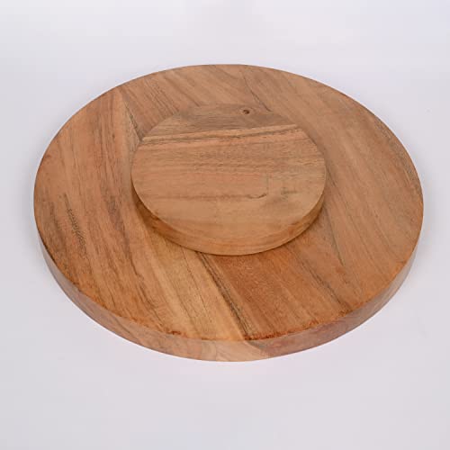 Acacia Wood Cake Stand - Wooden Cake Stand Turntable for Table, Pantry, Fridge, Refrigerator, Countertop (12" x 12" x 2")