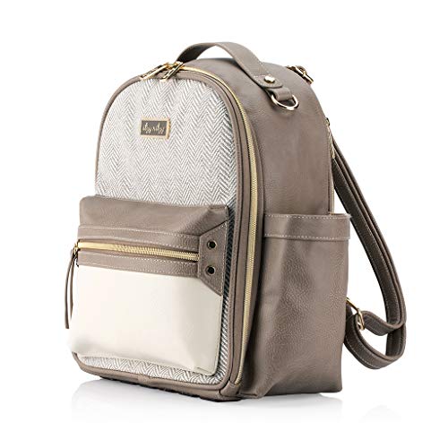 Itzy Ritzy Mini Diaper Bag Backpack β Chic Mini Diaper Bag with Changing Pad, 8 Total Pockets (4 Internal and 4 External), Grab-Top Handle and Rubber Feet (Vanilla Latte)