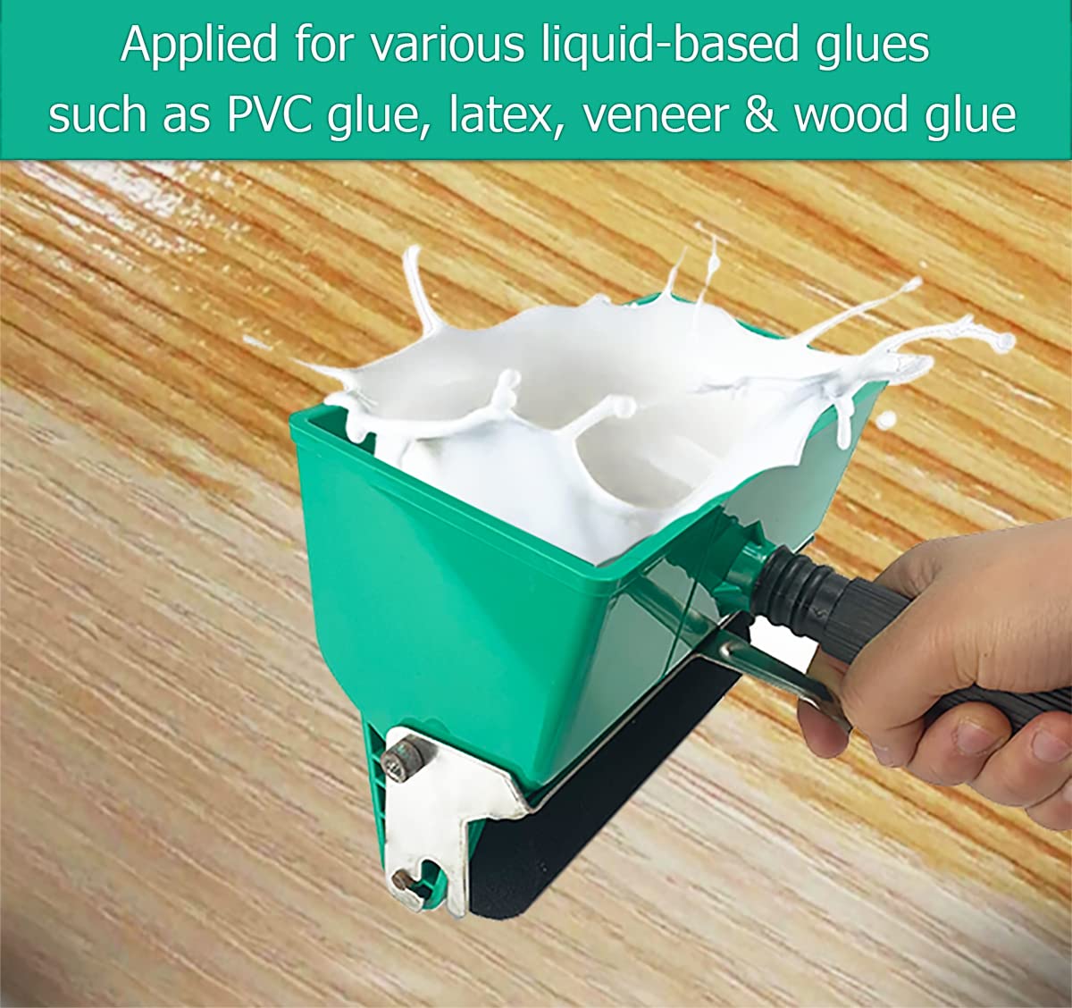 6 Inch Portable Glue Applicator Roller with Paint Bucket Handheld Manual Adhesive Glue Spreader with 2 Foam Wheels for Carpenter Woodworking, 10.5oz(320ml)