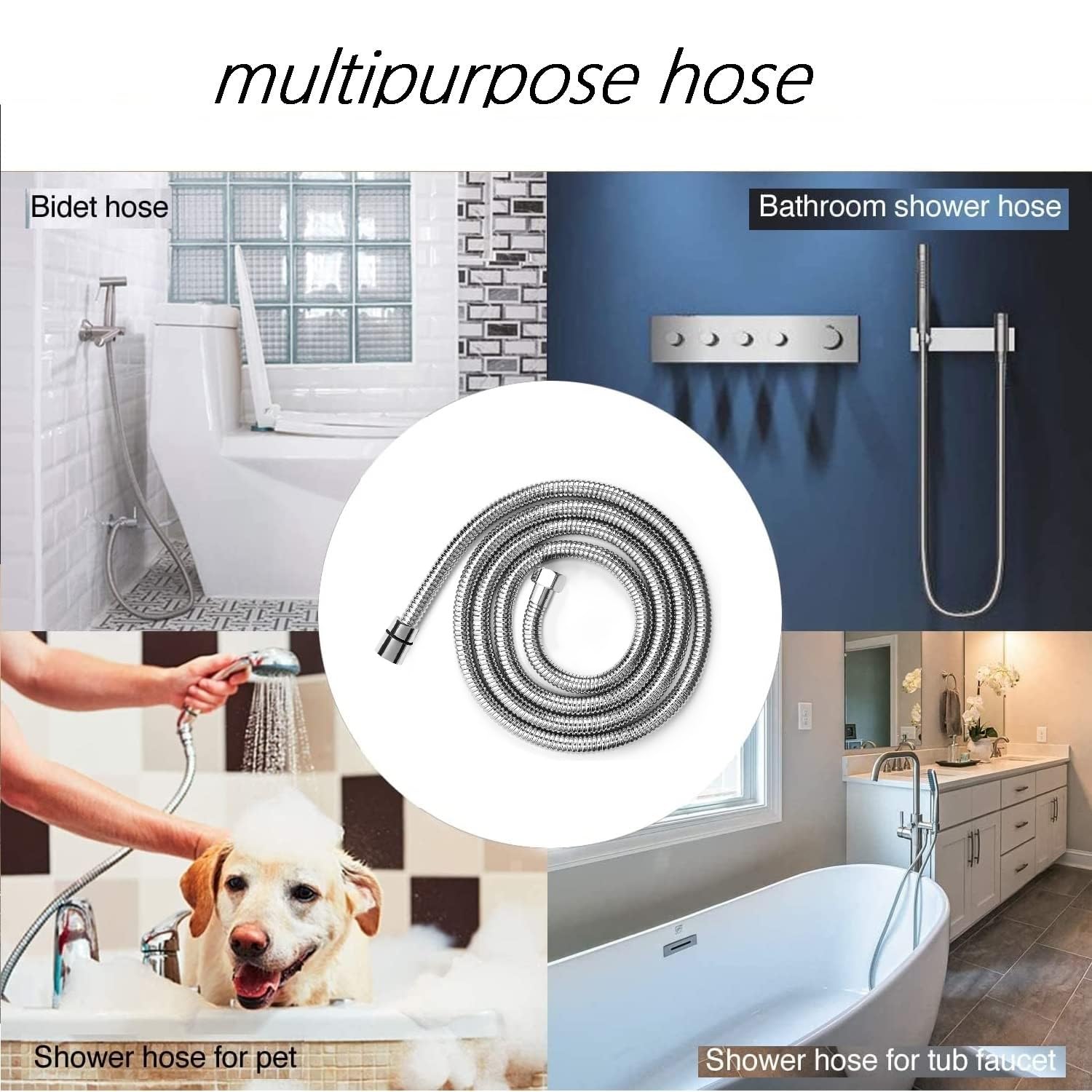 59 Inches Shower Hose,Bidet hose,304 Stainless Steel Handheld Shower Head Hose,The thread interface size is 0.8 Inch(G1/2 or 20mm)(Chrome)