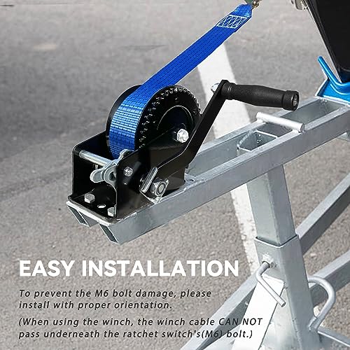 AKRIXKIP Boat Trailer Winch 1600LBS Hand Winch with 26ft Blue Winch Strap, 4:1 Gear Portable Winch with Hook, 2 Way Ratchet Manual Winch for Jet Ski Boat Towing Pulley Drag Winch
