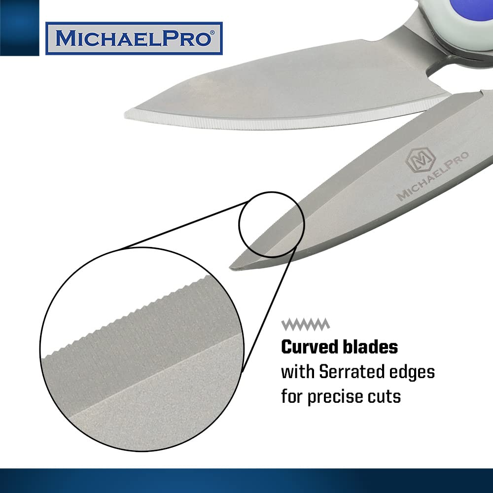 MichaelPro 10" Heavy Duty Angled Scissors, Carpet Cutter, Multipurpose Industrial Scissors, Cutter for Carpet, Cardboard, Leather, Artificial Turf, Pruning, Professional Soft Grip Stainless Steel