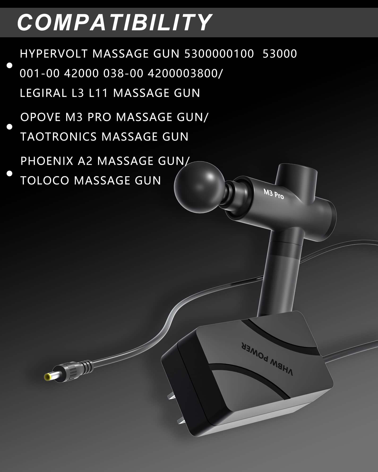VHBW Charger Replacement for Opove M3 Pro Massage Gun Charger Compatible with Opove G3 Pro Massage Power Cord