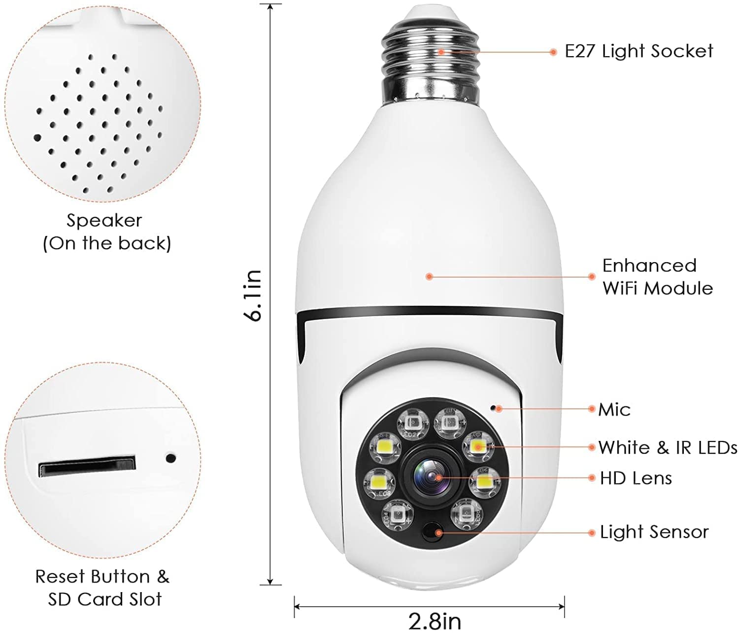 2Pcs Light Bulb Security Camera 2.4GHz & 5G WiFi Outdoor, 1080P E27 Light Socket Security Camera, Indoor 360° Home Security Cameras, Full Color Day and Night, Smart Motion Detection (2PCS, Support 5G)