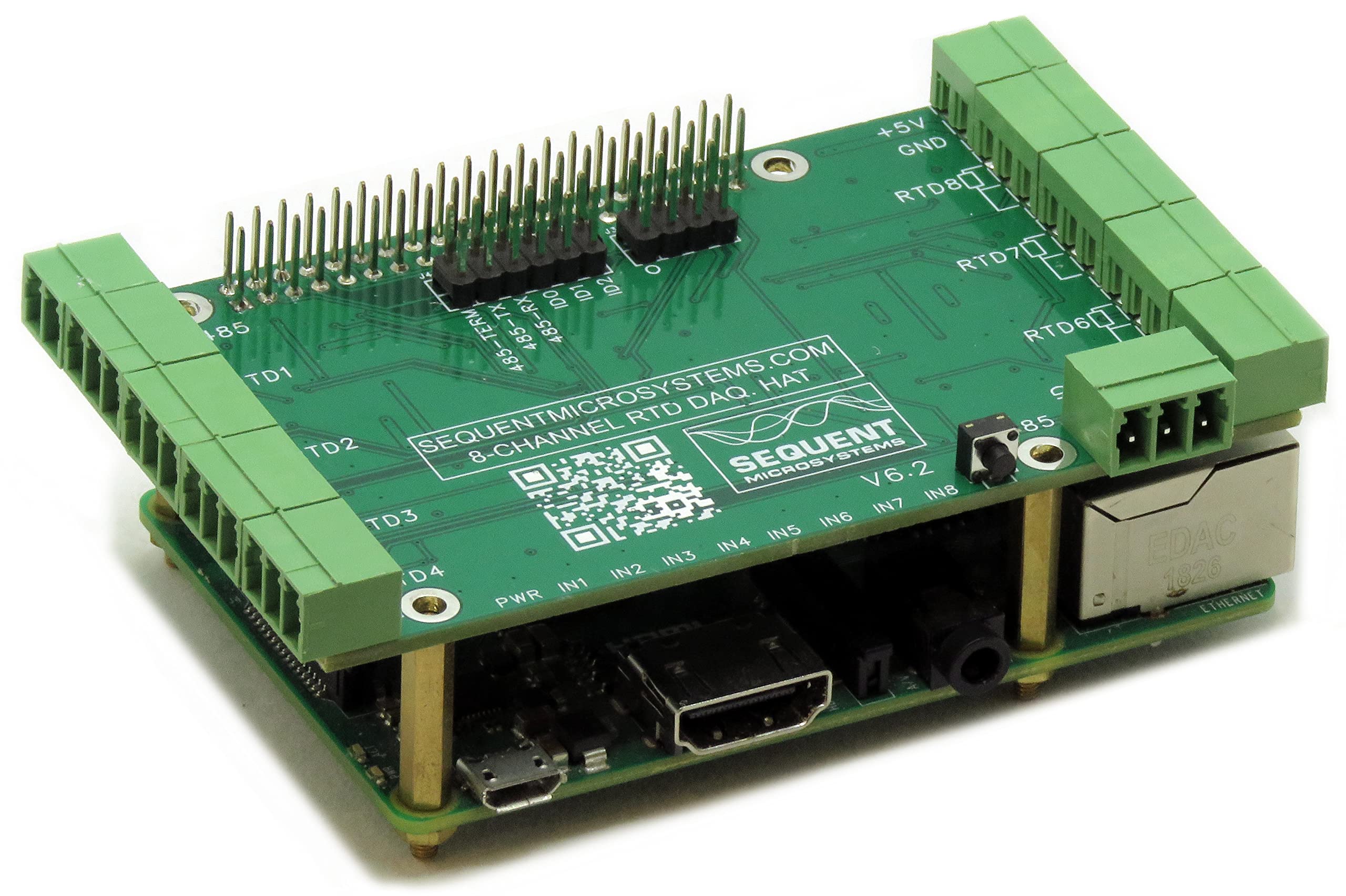 RTD Data Acquisition 8-Layer Stackable HAT for Raspberry Pi