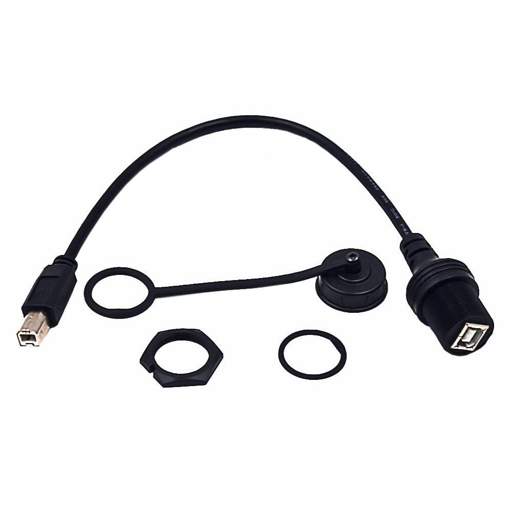 Kework 0.3 Meter USB Type B 2.0 Mount Cable, USB B Male to Female Flush Panel Mount Extension Cord for Car Truck Boat Motorcycle Dashboard, Sync Printing and Data Transferring (USB B 2.0)