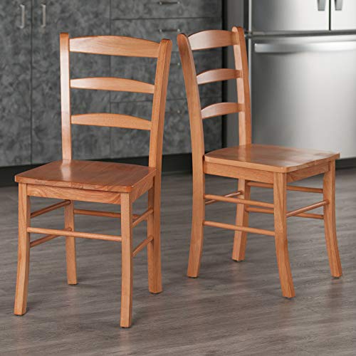 Contemporary Home Living Set of 2 Light Oak Beige Dining Chairs with Ladder Backrest, 34.50