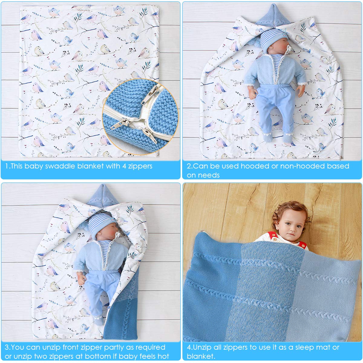 Petyoung Newborn Baby Swaddle Blanket, Multifunction Stroller Wrap Sleeping Mat Thick Warm Sleeping Bag for Baby Boys Girls 0-12 Months