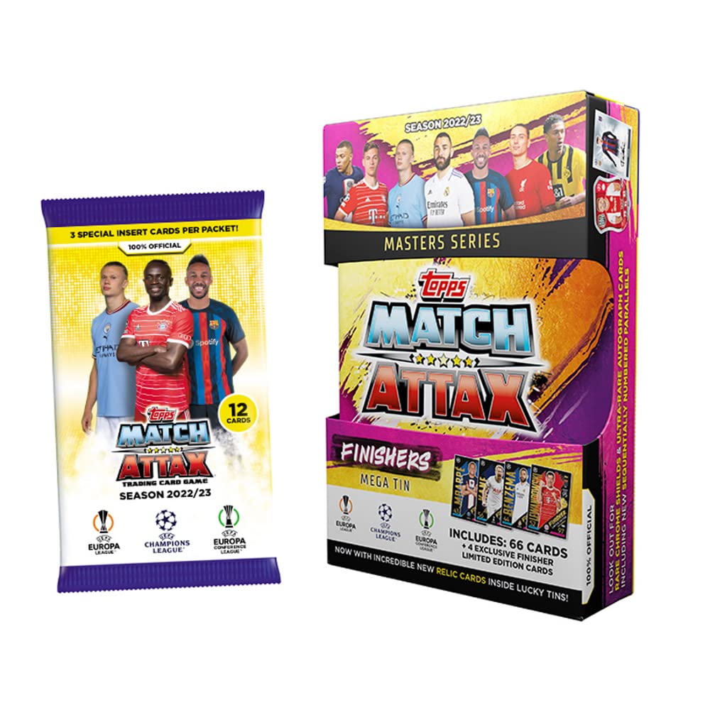 2022-23 Topps Match Attax Champions League Cards - Finishers Mega Tin + Bonus Pack (82 Cards + 4 LE)