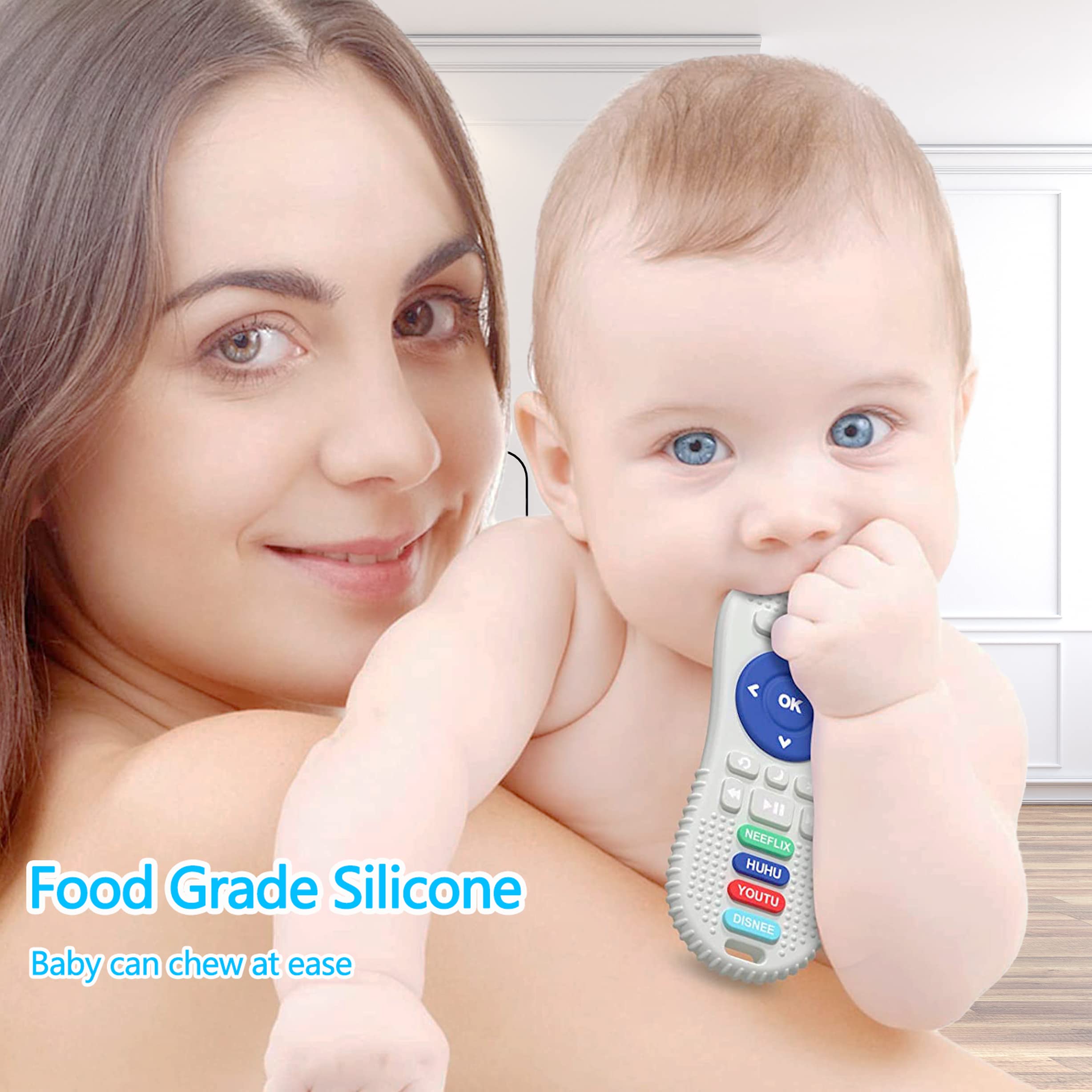 2 Pack Remote Teether for Baby, Teething Toys for Babies 3-6-12 Months TV Remote Control Shape Silicone Baby Hand Teethers -Infant Chewing Toys for Sucking Needs-Safety Tested