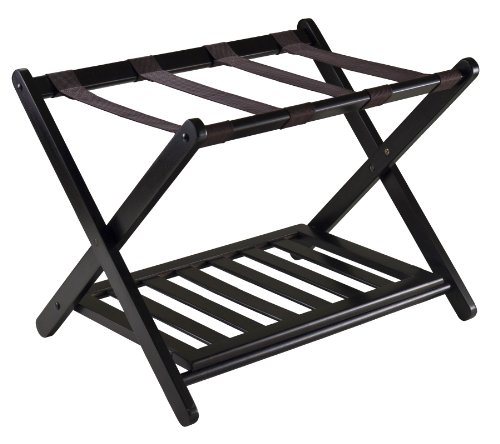 Contemporary Home Living 26.5" Espresso Unique Reese Luggage Rack with Shelf