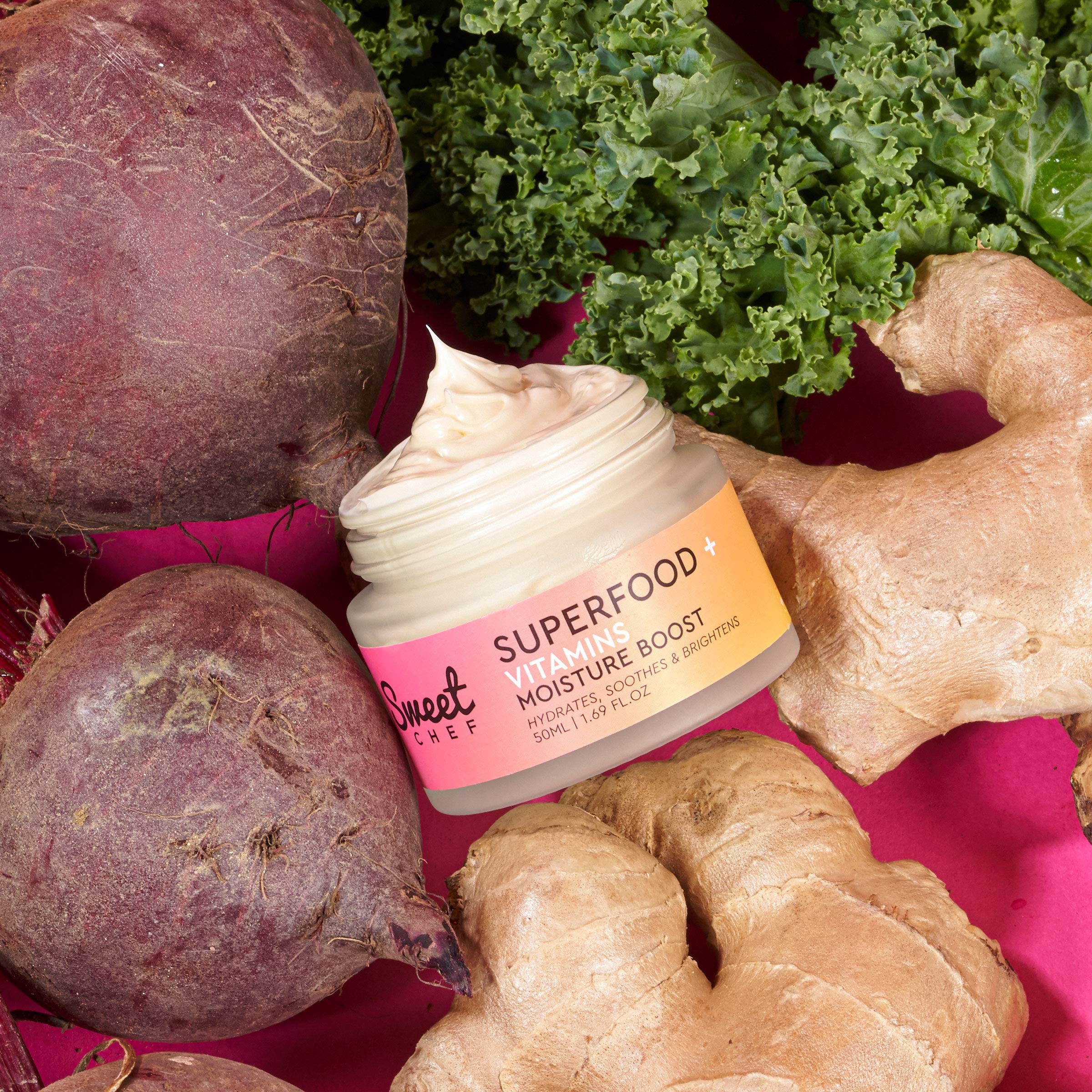 Sweet Chef Superfood + Vitamins Moisture Boost - Ginger & Vitamin C Brightening Moisturizer for Radiant Youthful Skin - Hydrating Kale & Hyaluronic Acid + Pore Refining Beet Face Moisturizer (50ml)
