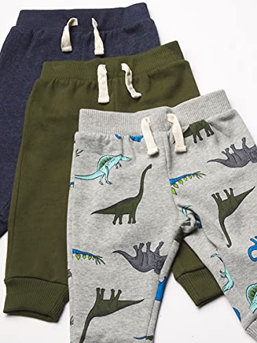 The Children's Place baby boys And Toddler Boy Active Dino Fleece Jogger 3-pack Sweatpants, Tidal/Olive/Allover Dino, 3T US